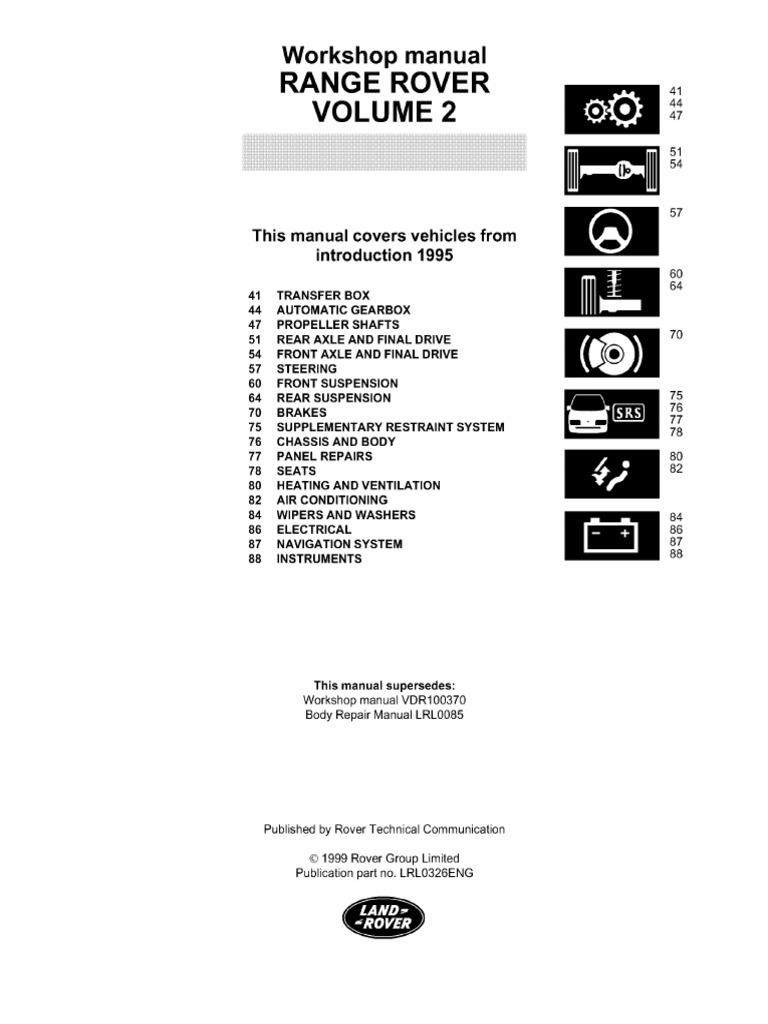 Range Rover P38 MY95 On - Workshop Manual Volume 2 (LRL0326ENG) | PDF ...