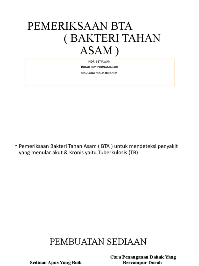 Pemeriksaan Bta (Bakteri Tahan Asam) | PDF | Kesehatan Holistik