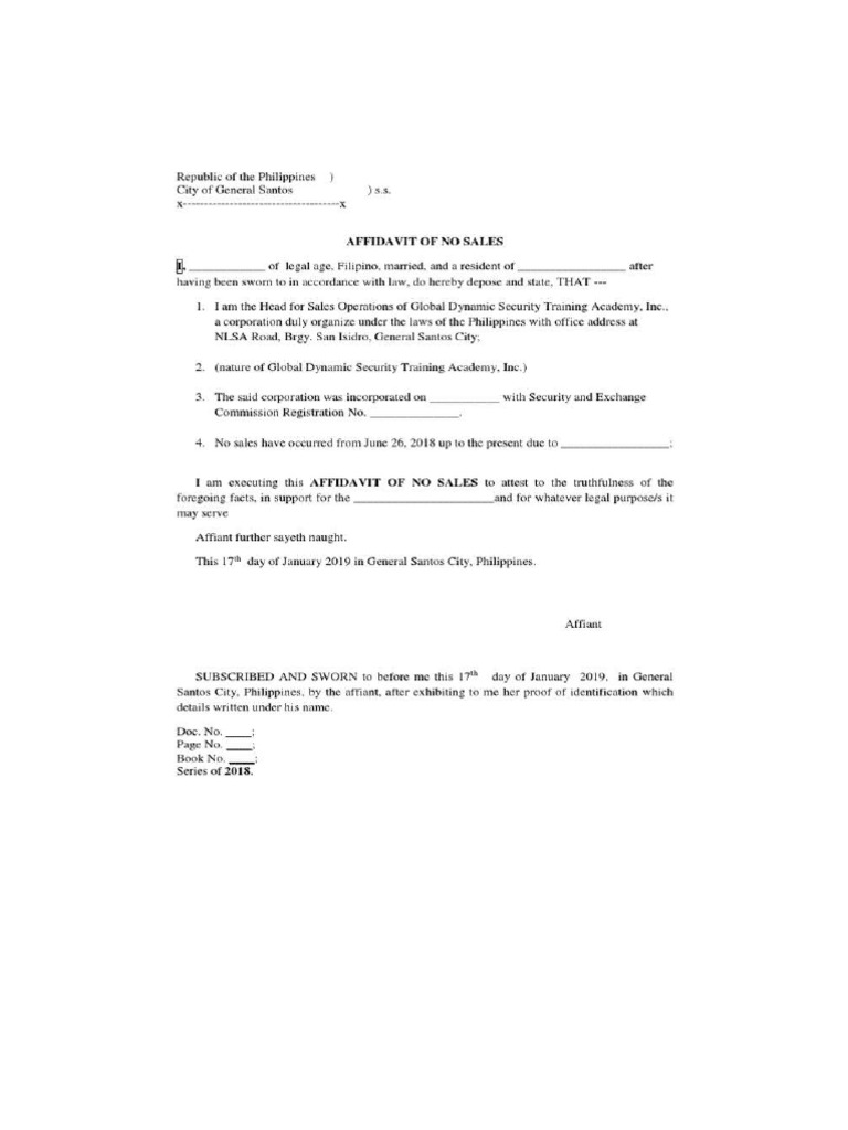 aFFIDAVIT OF NO SALES | PDF