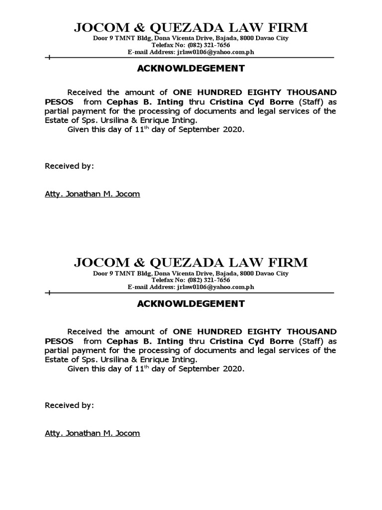 Jocom & Quezada Law Firm: Acknowldegement | PDF | Politics | Social Science