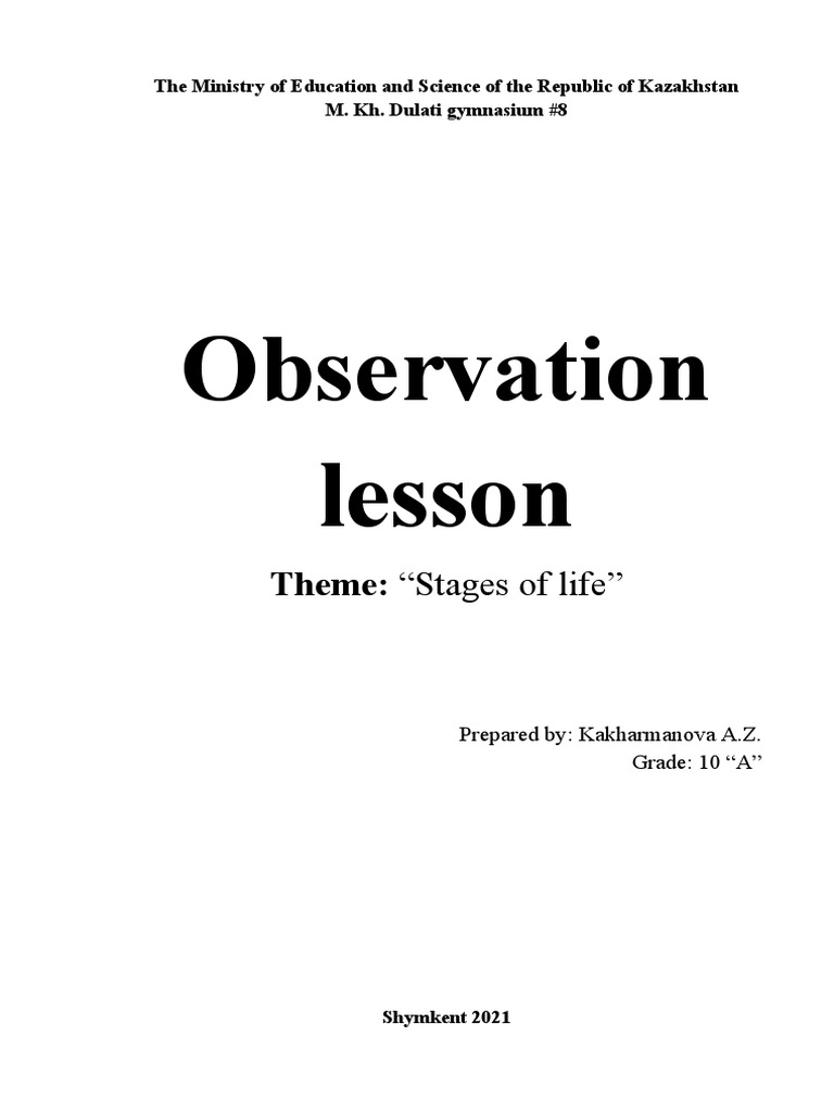 Observation Lesson: Theme: "Stages of Life" | PDF | Cognition | Human ...