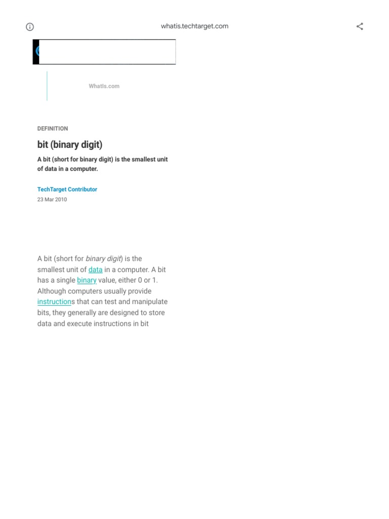 What Is Bit (Binary Digit) - Definition From | PDF