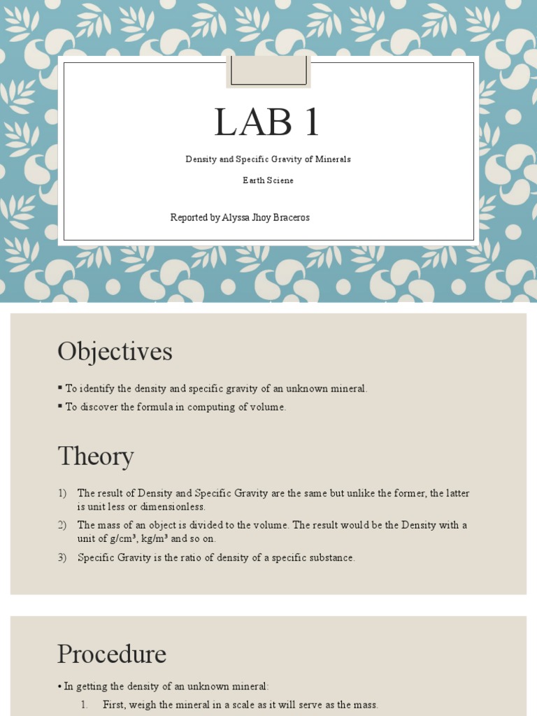 Lab 1 (EARTH SCI) | PDF | Density | Minerals