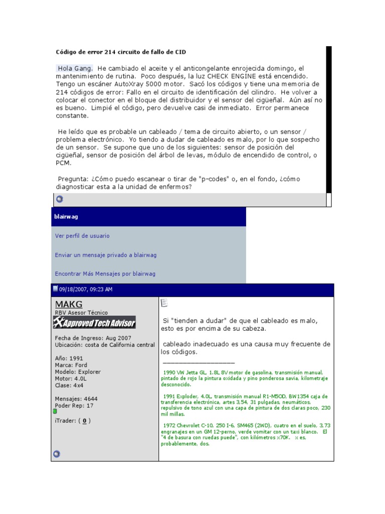 Código de Error 214 Circuito de Fallo de CID | PDF | Tecnología de ...