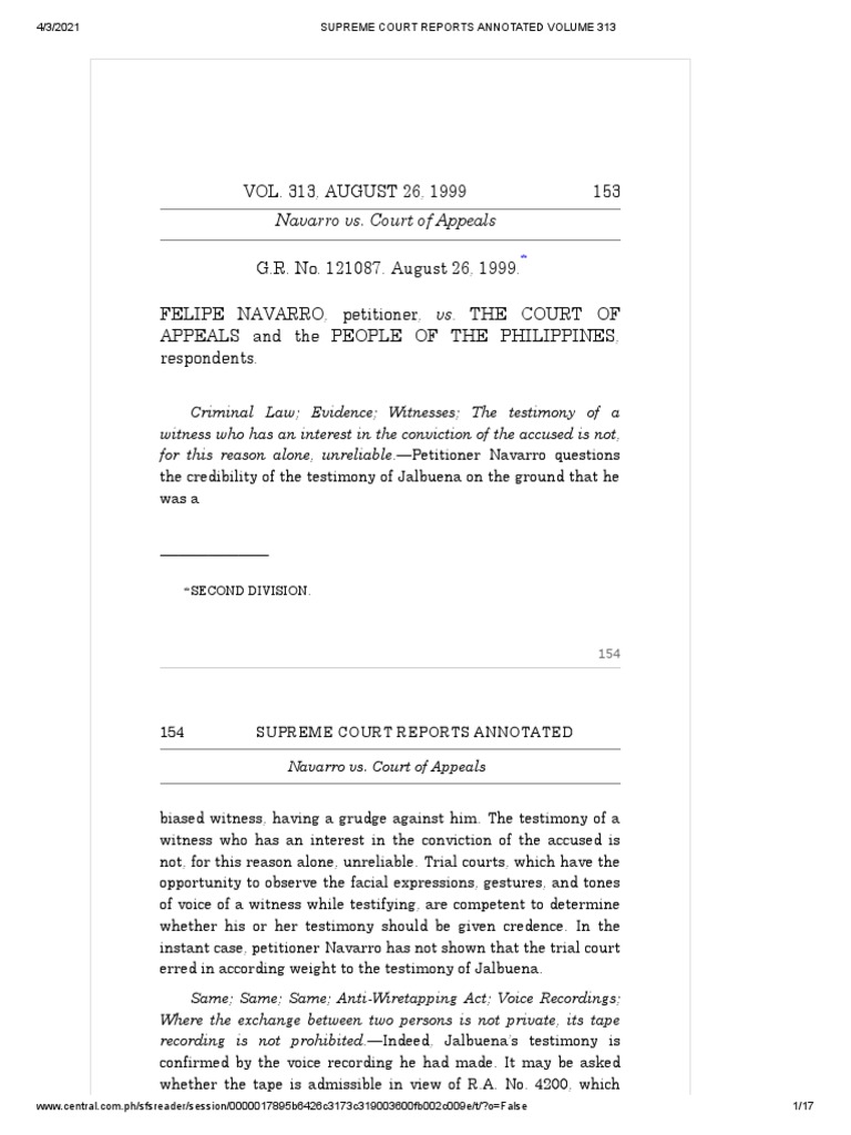 Navarro vs. Court of Appeals, G.R. No. 121087, August 26, 1999. | PDF | Ethical Principles ...