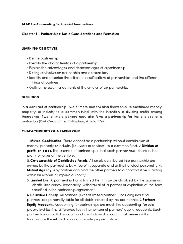 Chapter 1 Partnership - Basic Concepts & Formation | Download Free PDF | Partnership | Balance Sheet