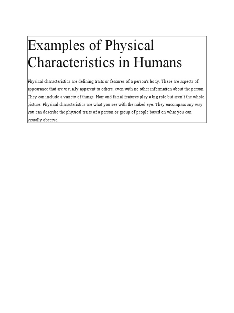 Examples of Physical Characteristics in Humans | PDF | Eye Color | Face