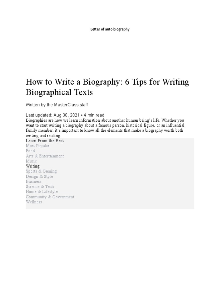 How To Write A Biography: 6 Tips For Writing Biographical Texts | PDF ...