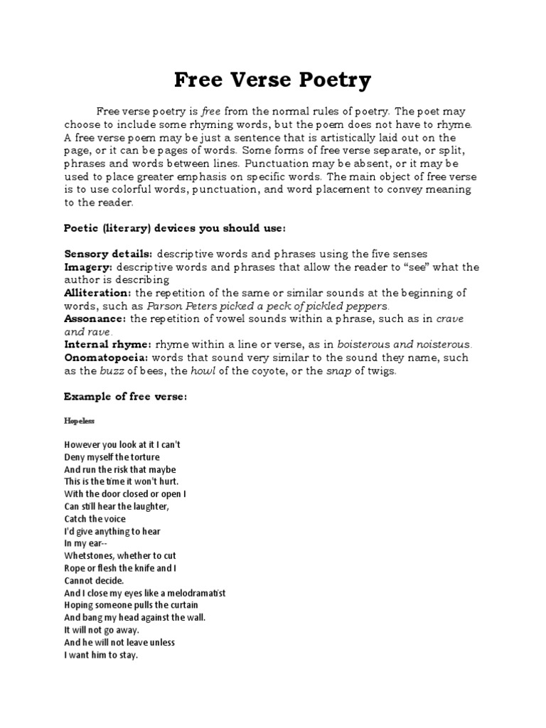 Free Verse Poetry | Download Free PDF | Poetry | Rhyme