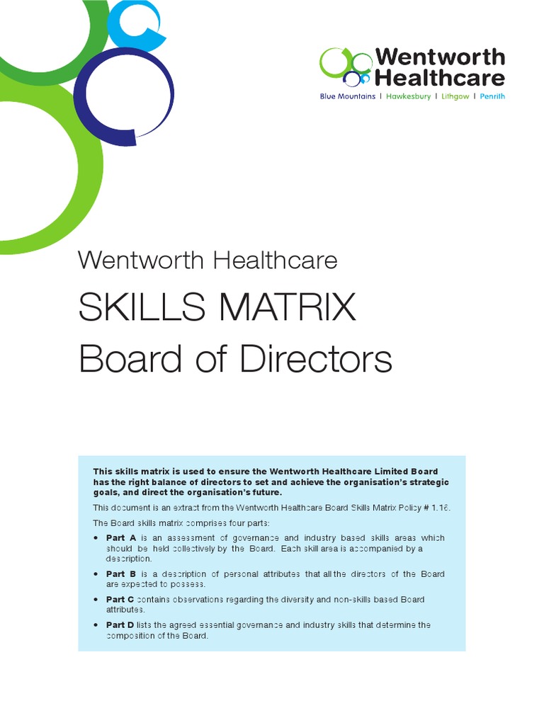 Skills Matrix Board of Directors: Wentworth Healthcare | PDF ...