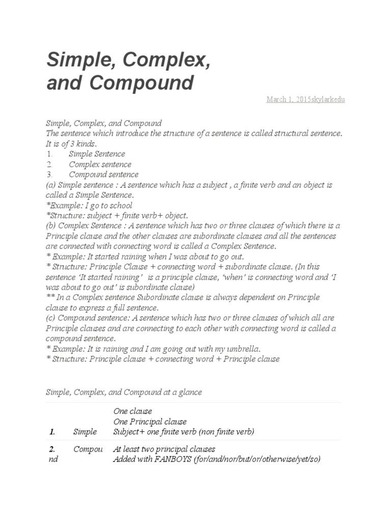 6 Simple, Complex, and Compound | PDF | Sentence (Linguistics) | Clause