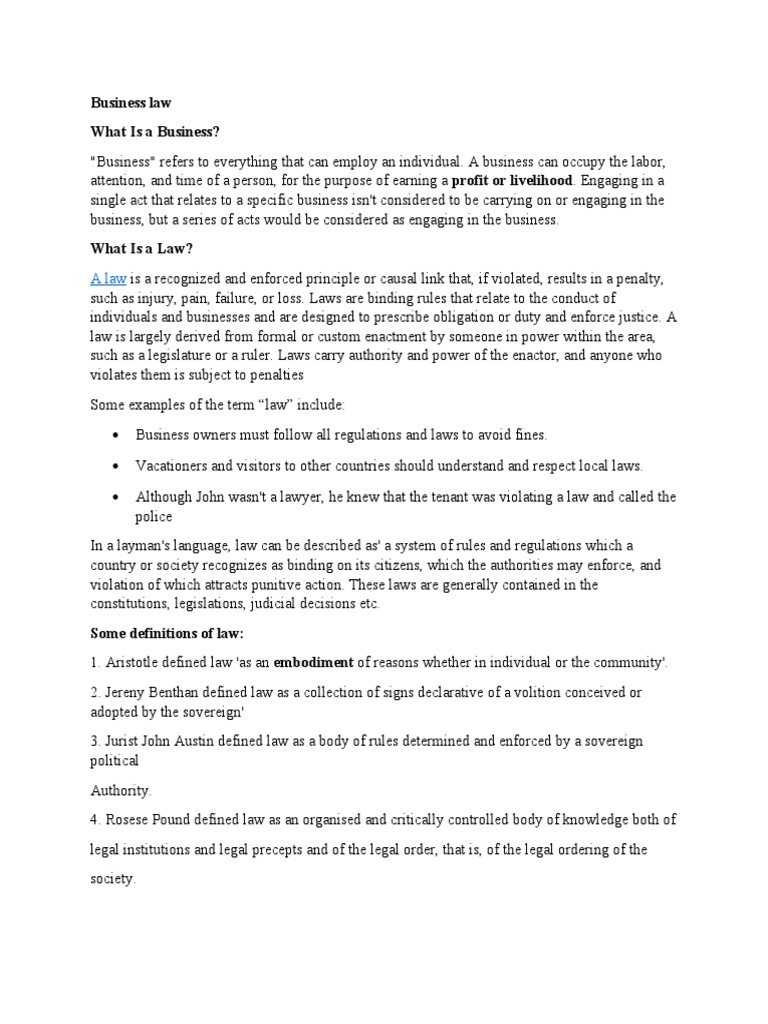 Business Law Lesson One | PDF | Business | Corporate Law