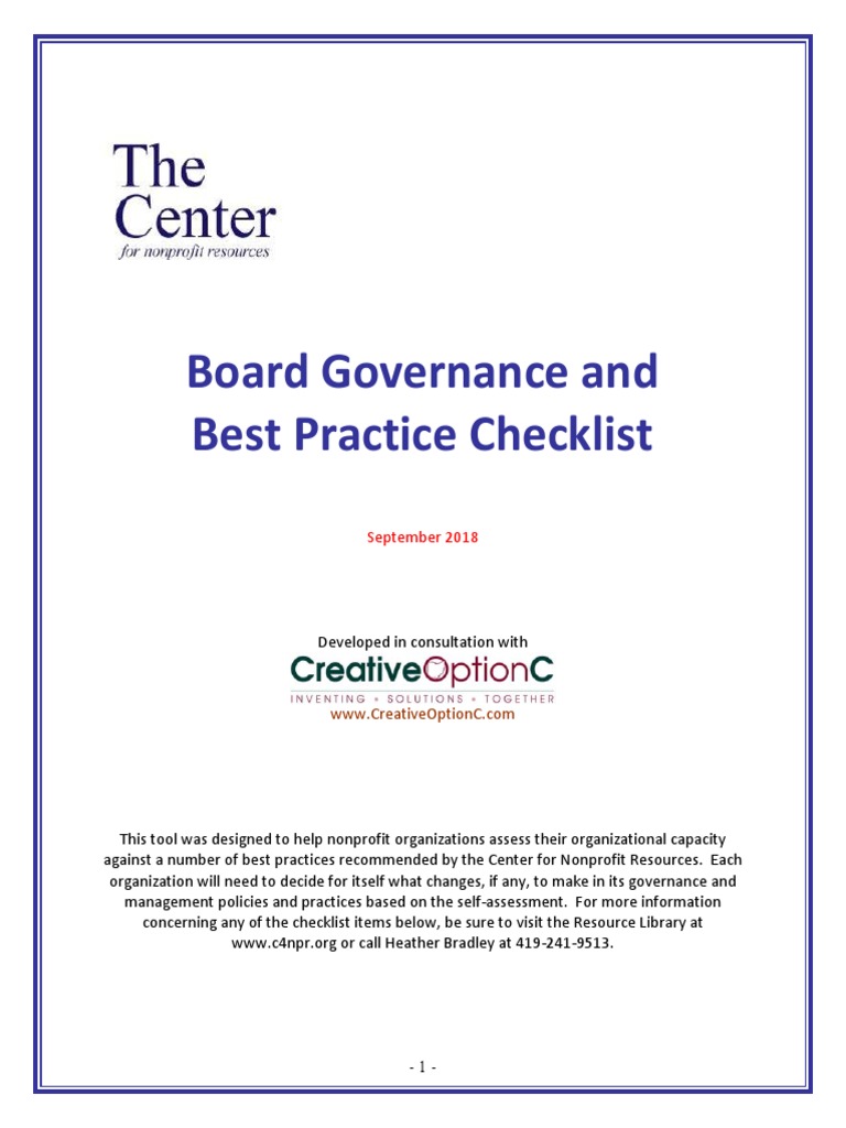Board Governance and Best Practice Checklist: September 2018 | PDF ...