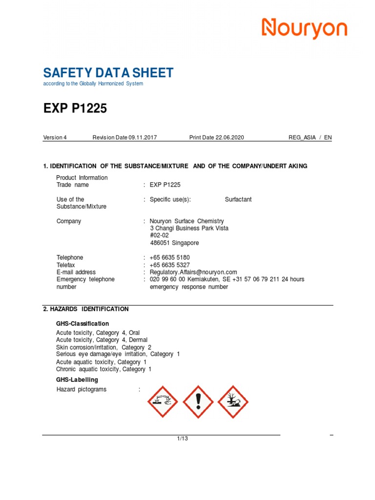 Safety Data Sheet for Quaternary Amines Surfactant Mixture | PDF ...