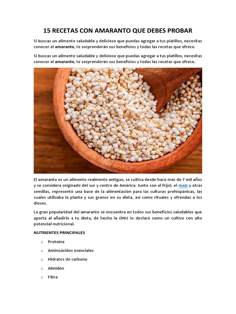 15 Recetas Con Amaranto Que Debes Probar | PDF | Cereales | Alimentos