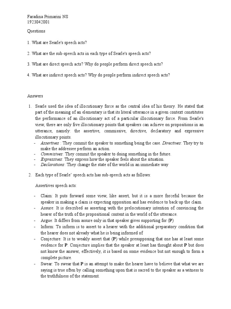 Identification of Searle Speech Act | PDF | Cognition | Cognitive Science