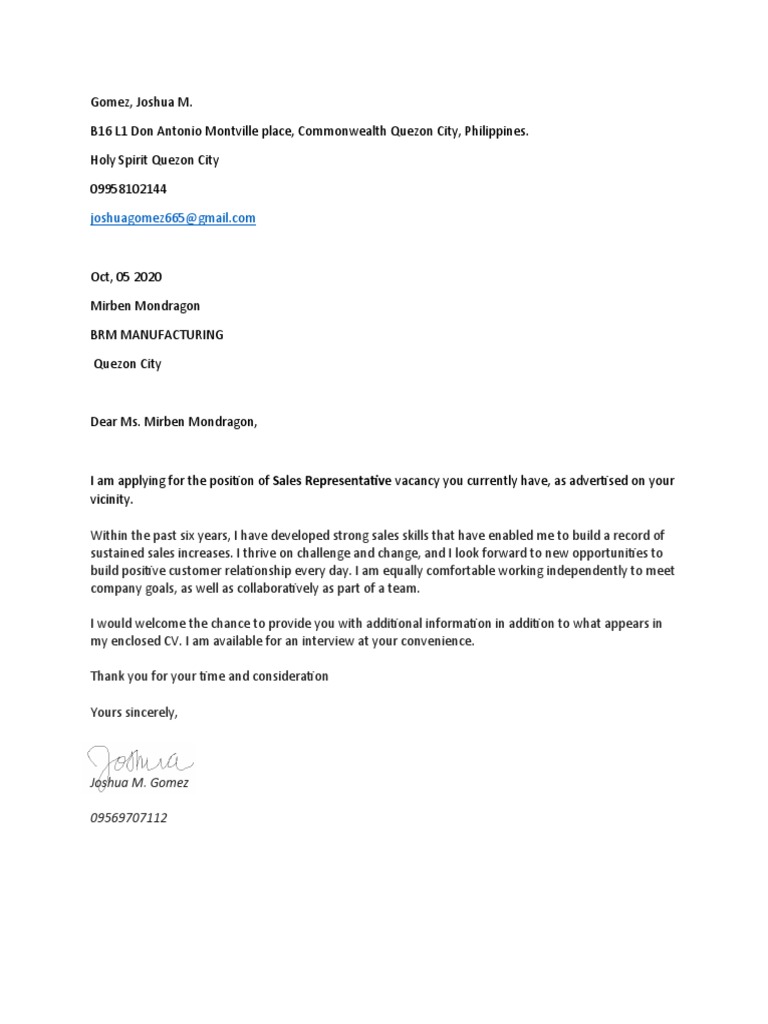 Eng 10 Gomez Application Letter | PDF