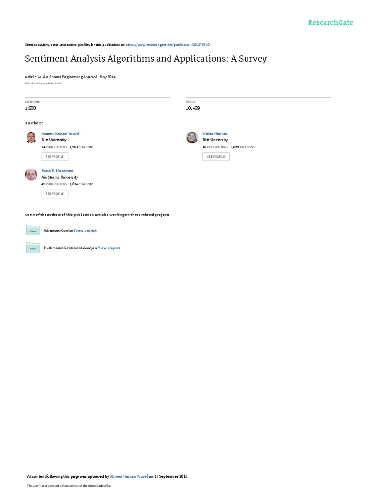 Sentiment Analysis Algorithms and Applications A S | PDF | Statistical ...