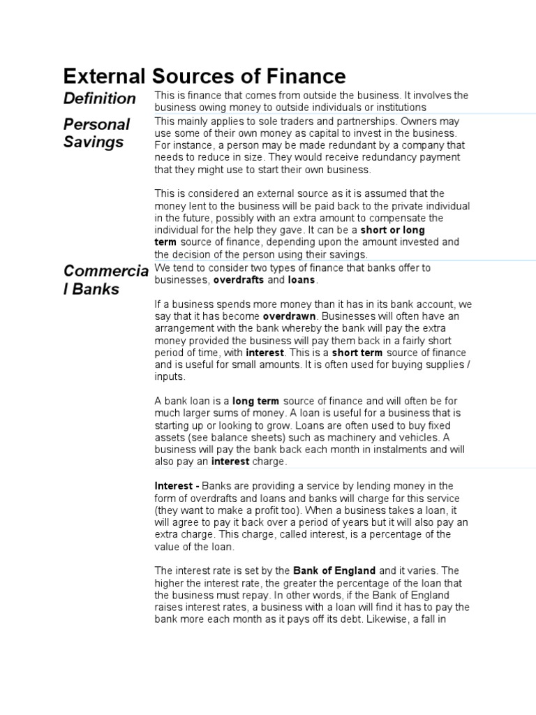 External Sources of Finance | PDF | Loans | Stocks