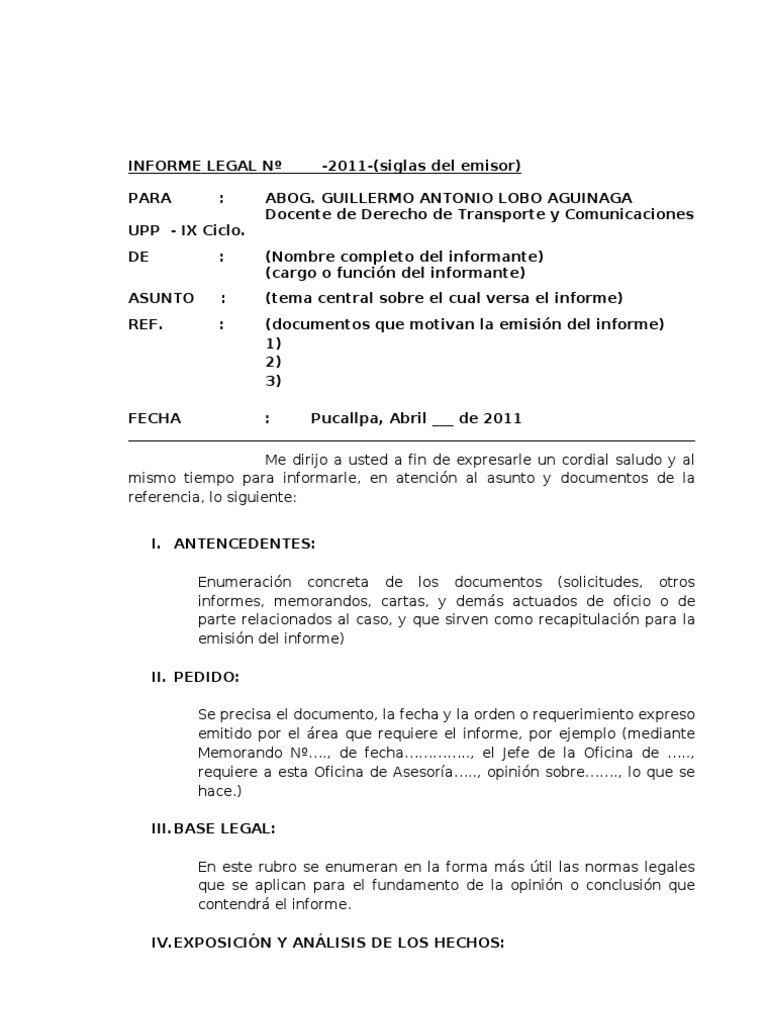 Formato de Informe Legal - Guillermo Lobo | PDF | Justicia | Crimen y violencia