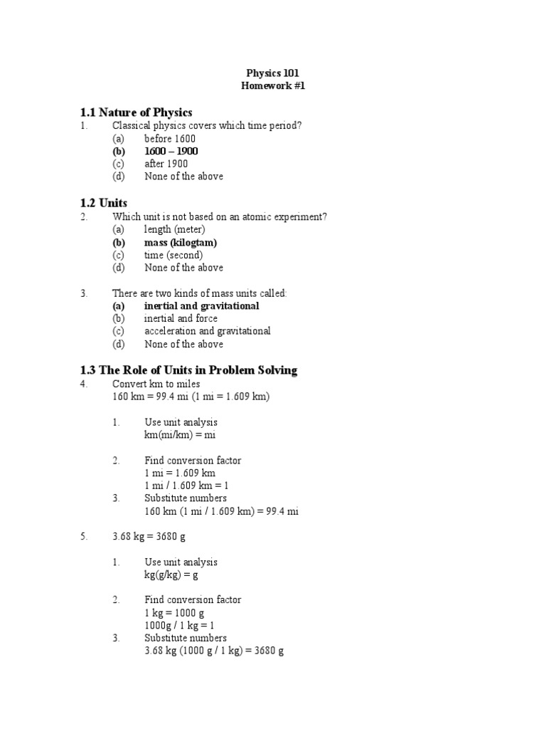 PHY 101 Homework #1 | Download Free PDF | Euclidean Vector | Mass