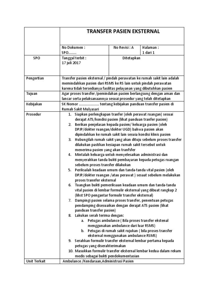 Spo Transfer Pasien Eksternal | PDF
