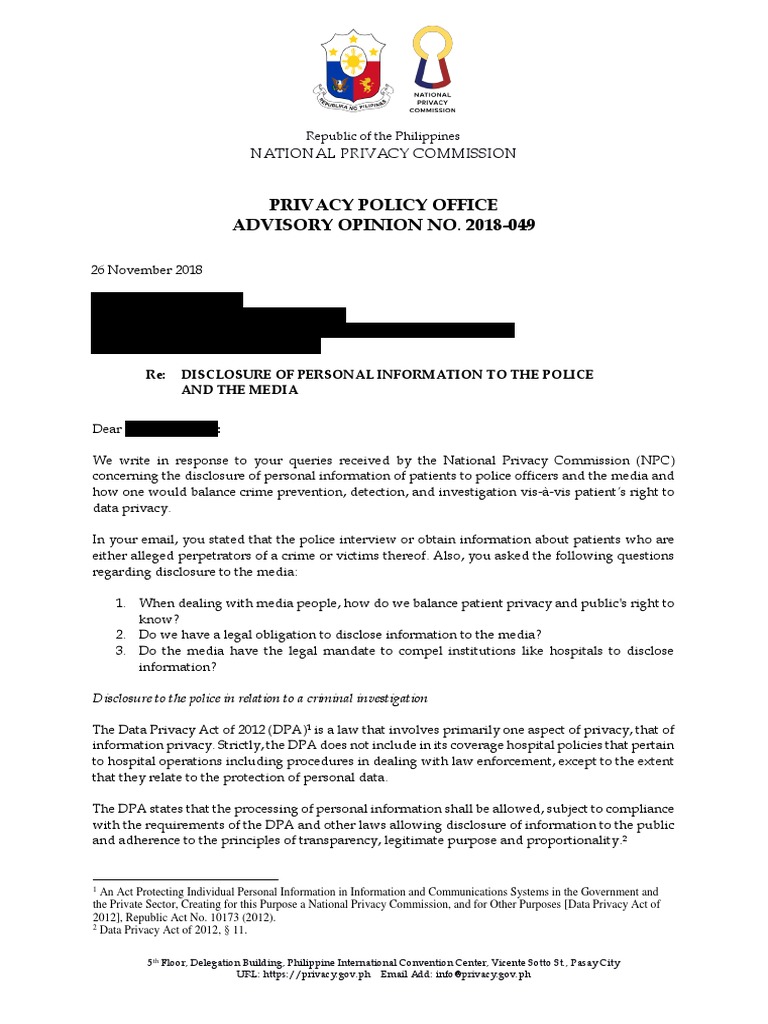 Disclosure of Personal Information To The Police | PDF | Police ...