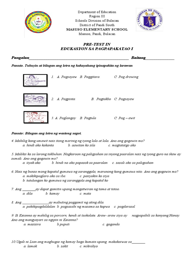 Pre-Test - Esp 1 | PDF
