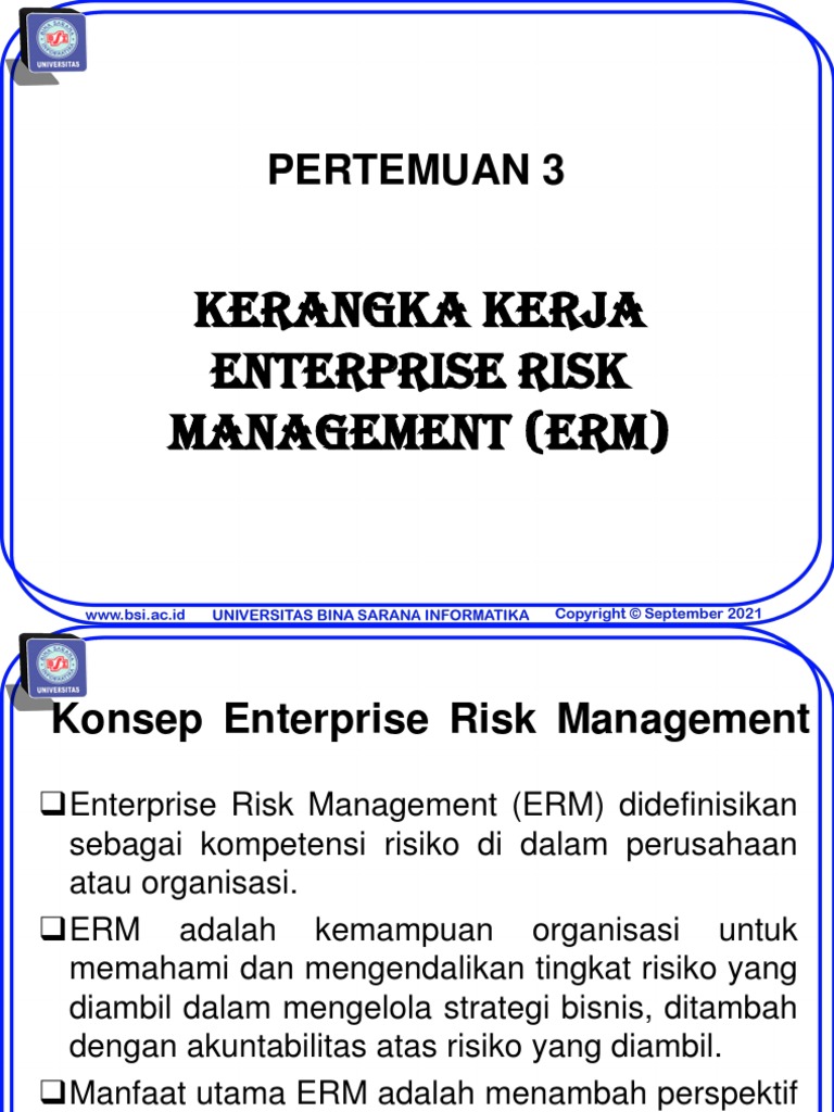 Pertemuan 3: Kerangka Kerja Enterprise Risk Management (ERM) | PDF