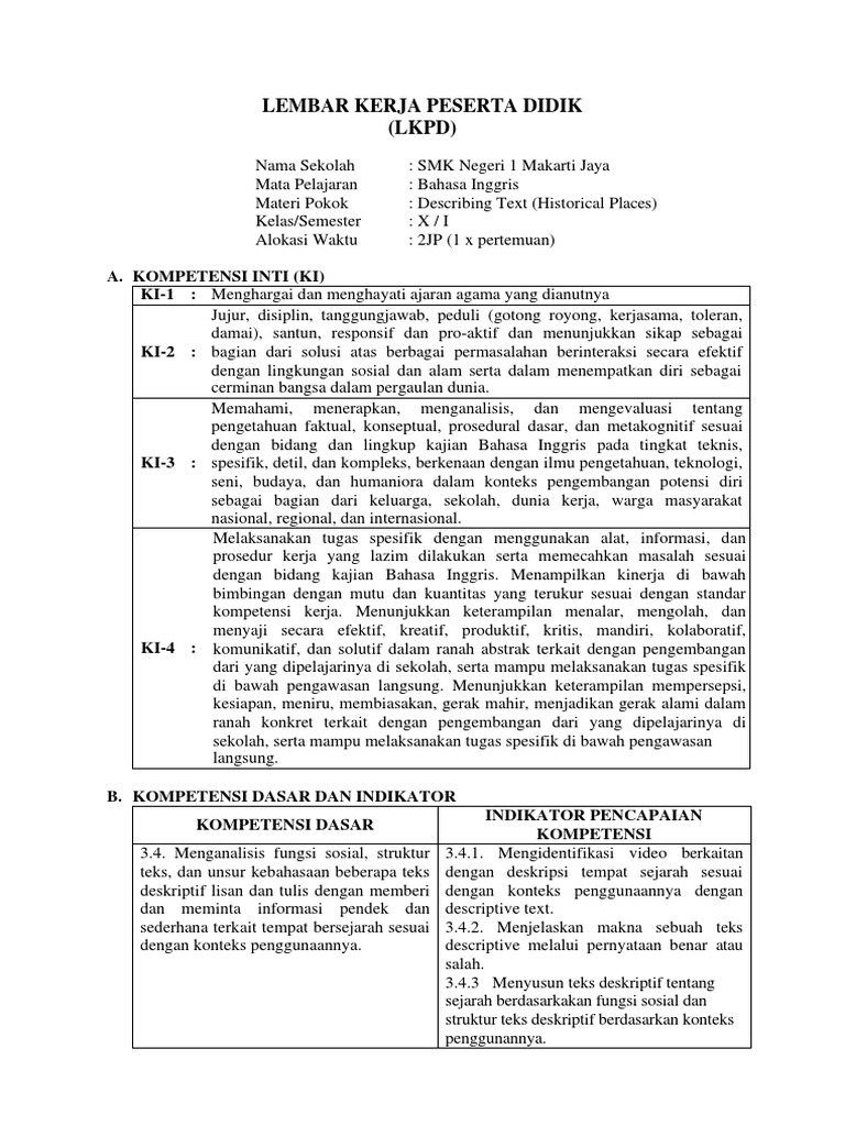 LKPD Deskriptive Text | PDF