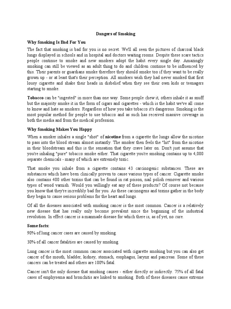 Dangers of Smoking Why Smoking Is Bad For You | PDF | Addiction ...