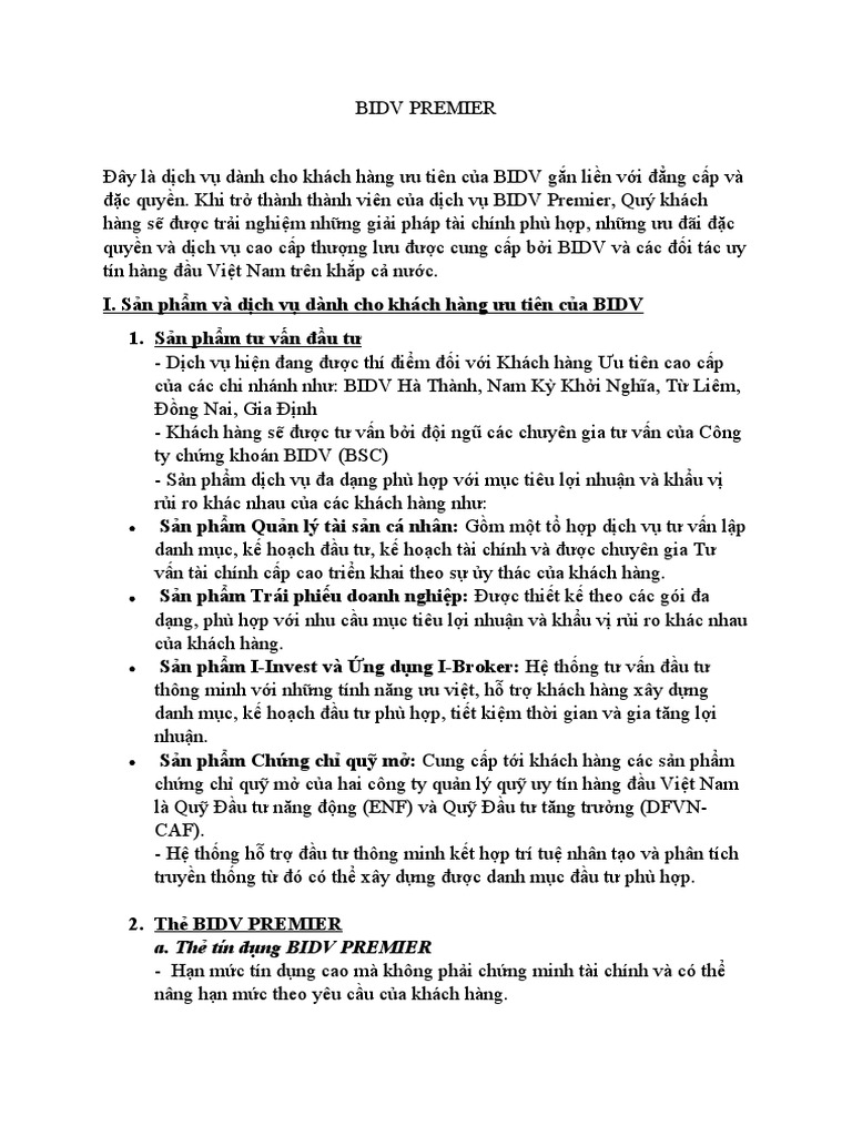 Bidv Premier | PDF