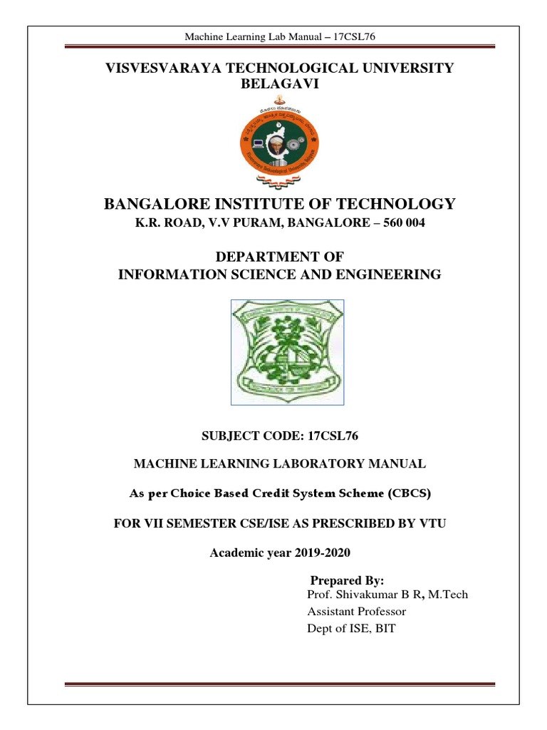 ML Lab Manual-17csl76 | PDF | Statistical Classification | Machine Learning