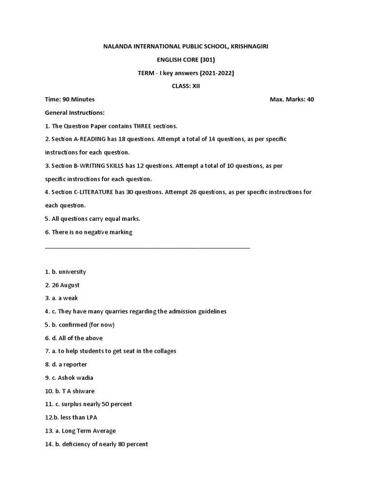 NALANDA INTERNATIONAL PUBLIC SCHOOL, KRISHNAGIRI ENGLISH CORE (301 ...