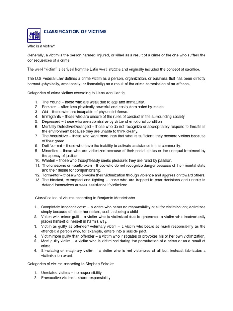 Victim Classification and Typologies | PDF | Crimes | Crime & Violence