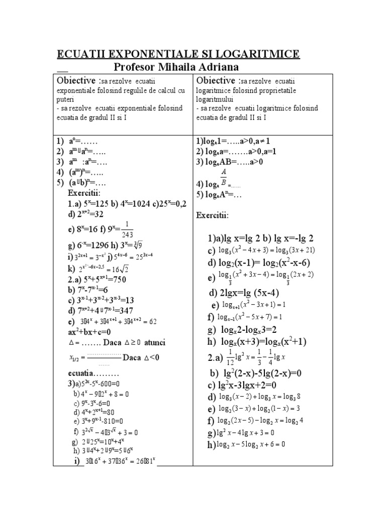0ecuatii Exponentiale Si Logaritmice | PDF