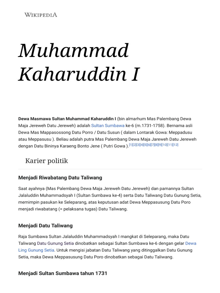 Sejarah Sultan Muhammad Kaharuddin I | PDF