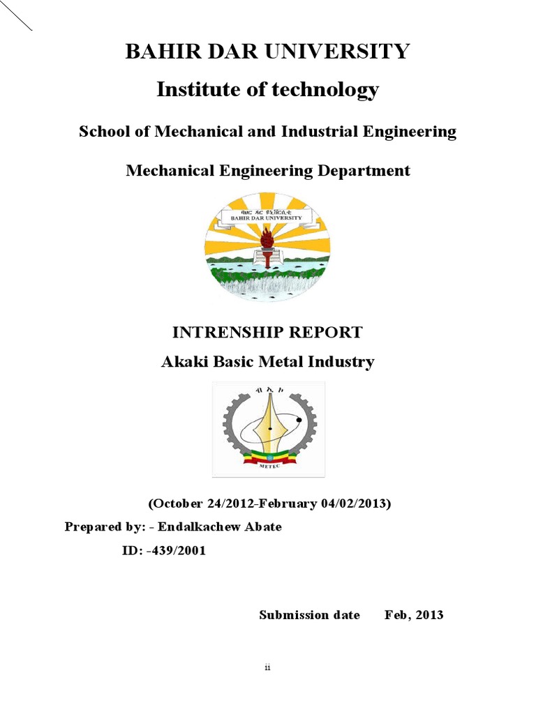 Internship Report: Akaki Basic Metal Industry | PDF | Casting (Metalworking) | Foundry