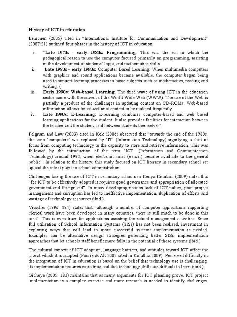 History of ICT in Education | PDF | Educational Technology | World Wide Web