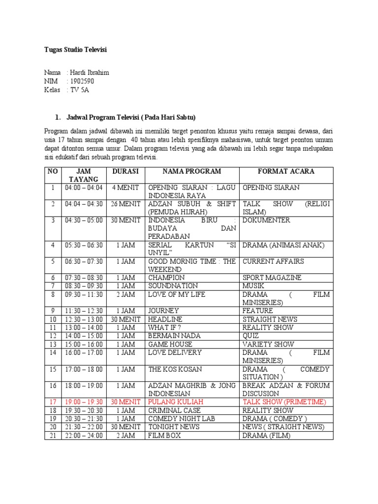 Rundown Program Acara Televisi - Hardi Ibrahim 1902590 | PDF