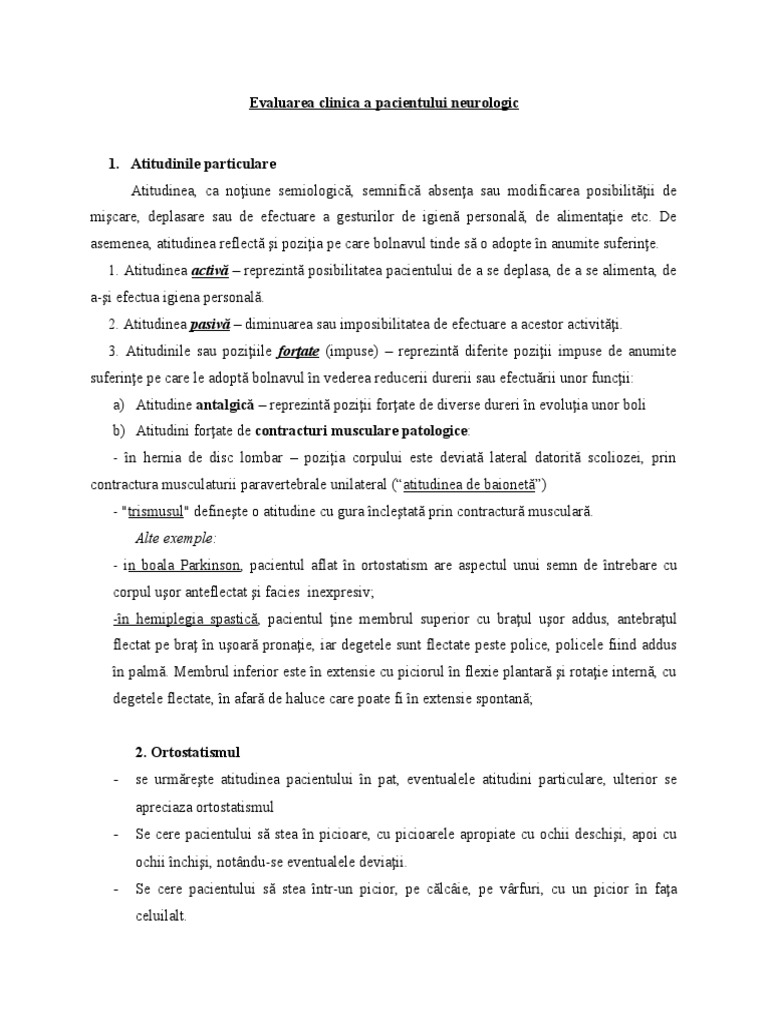 Evaluarea Clinica A Pacientului Neurologic | PDF