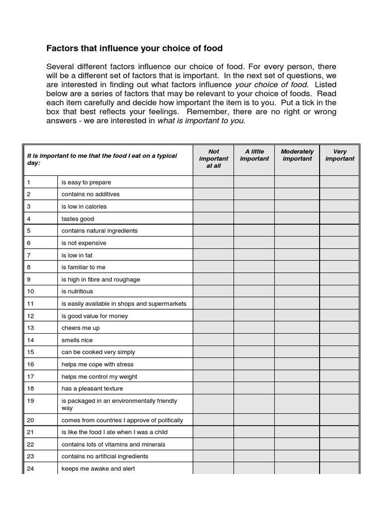 Factors That Influence Your Choice of Food | PDF | Foods | Nutrition