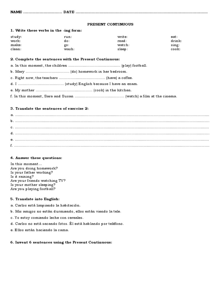 Ejercicios Present Continuous | PDF | Grammar | Linguistics