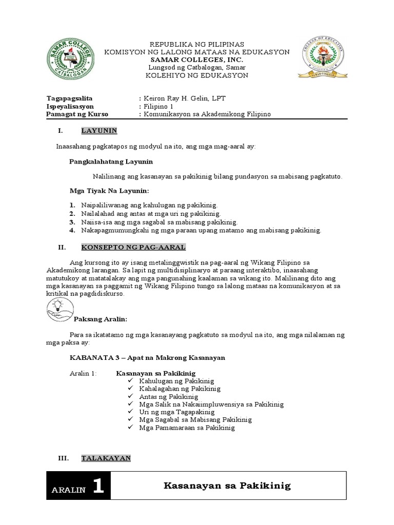 Module 5 PRE FINALS FILIPINO 1 | PDF