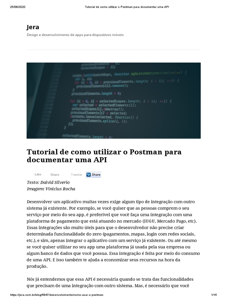 Tutorial de Como Utilizar o Postman para Documentar Uma API | PDF ...