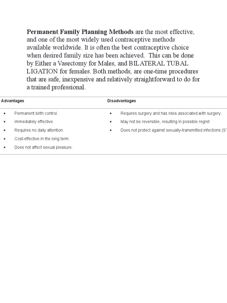 Permanent Family Planning Methods | Download Free PDF | Birth Control ...