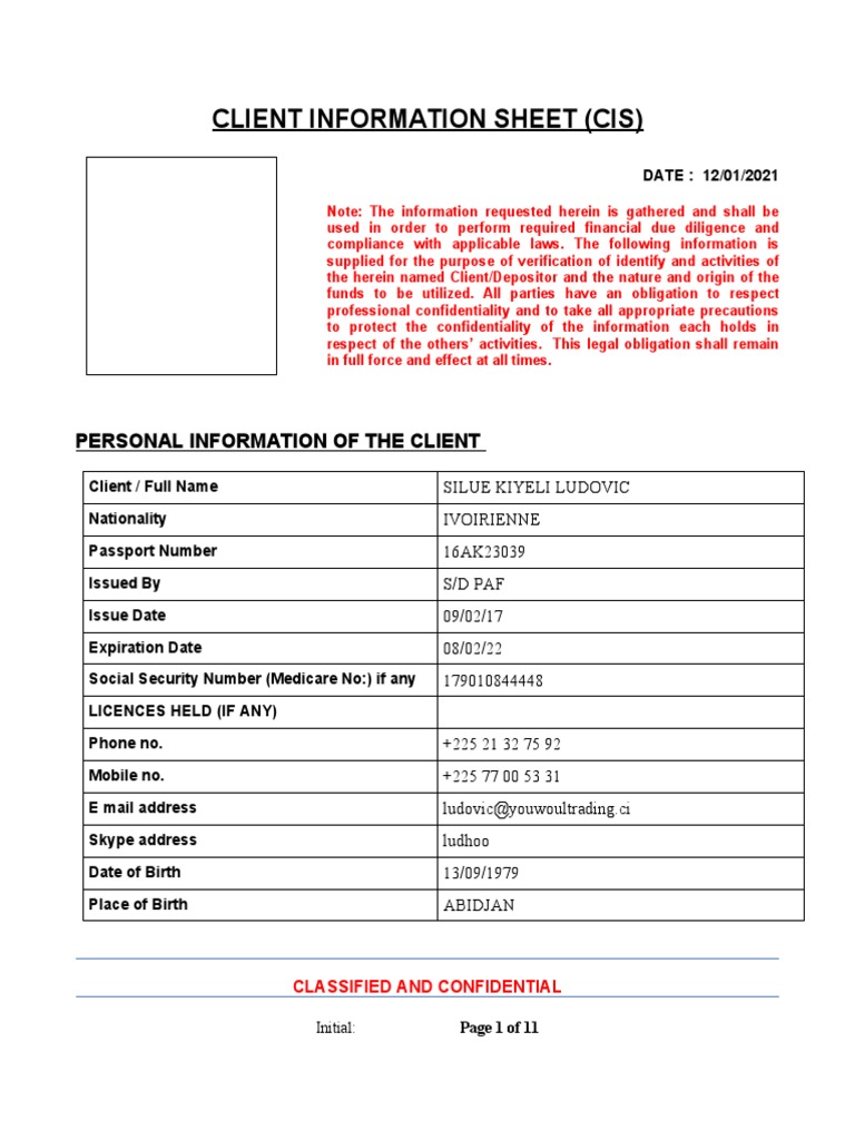 Client Information Sheet (Cis) | PDF
