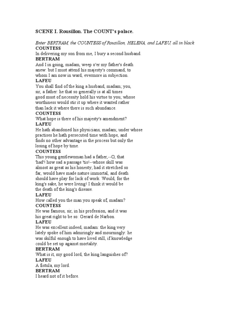 All's Well That Ends Well Act 1 Scene 1 | PDF | Religion And Belief