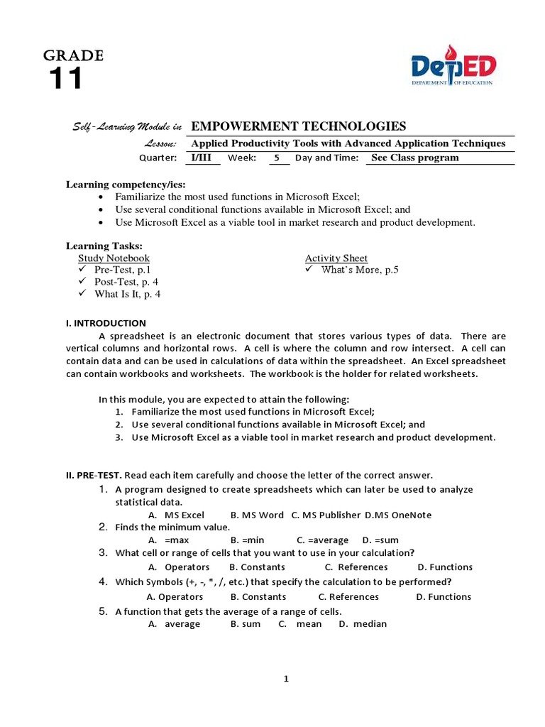 Grade: Self-Learning Module in EMPOWERMENT TECHNOLOGIES Lesson | PDF ...