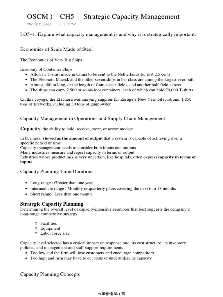 OSCM) CH5 Strategic Capacity Management | PDF | Economies Of Scale ...